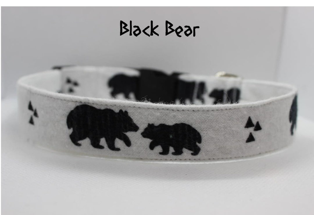Black Bear Flannel Dog Collar, Soft Warm Winter Bear Dog Collar, Animal ...