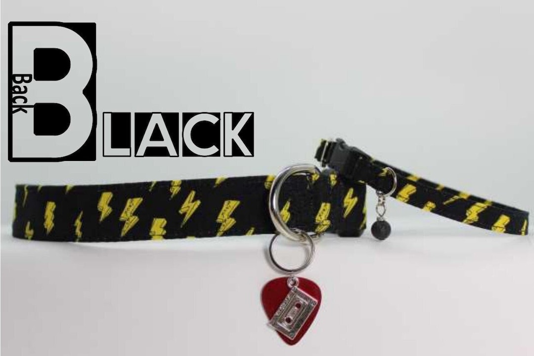 Rock Roll Cat/dog Collar, Lightening Bolt Black Dog Collar, 80s Retro ...