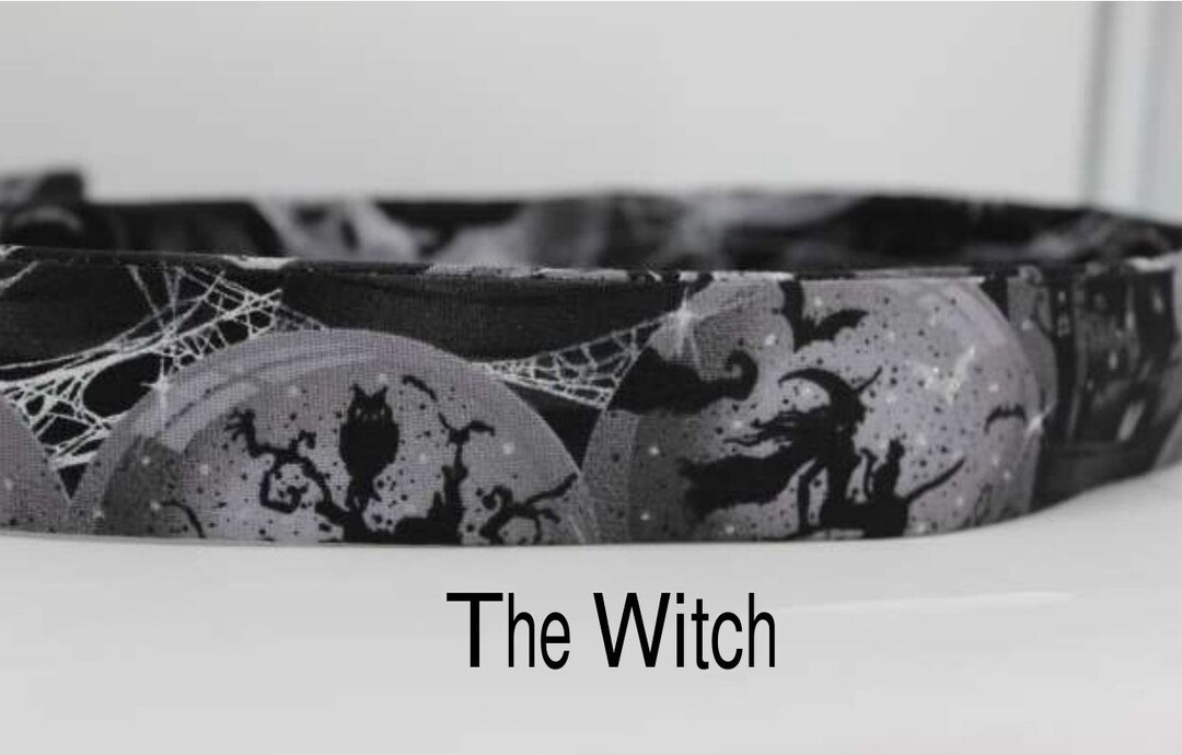 Black Silver Witch Dog Collar, Halloween Owl Bats Witchy Dog Collar ...