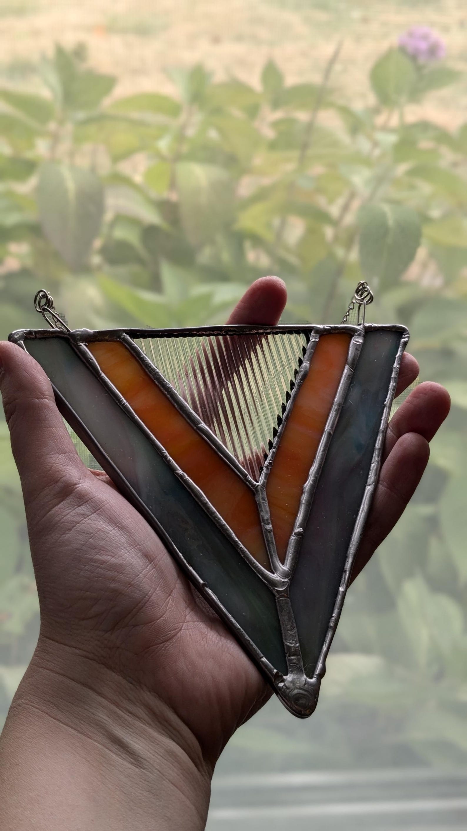Stained Glass Suncatcher Triangle Hanging Window Wall Art