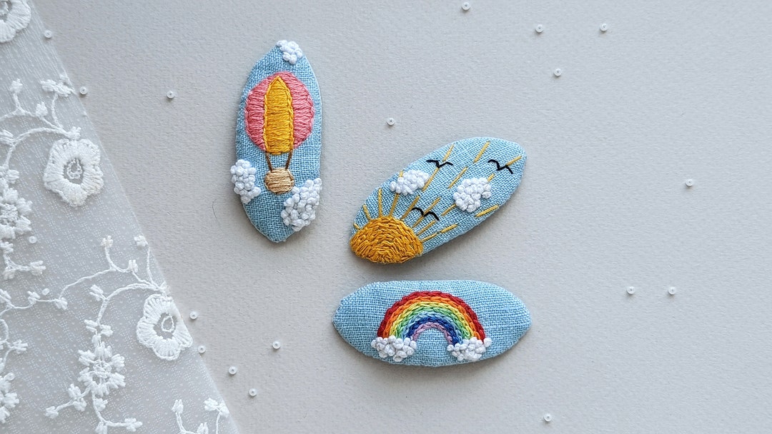 Rainbow Barrette, Embroidered Hair Clip, Balloon Hair Accessories, Sun ...