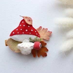 Felt Mushroom and Fall Flower Hair Clip, Toadstool Hair Clips, Mushroom ...