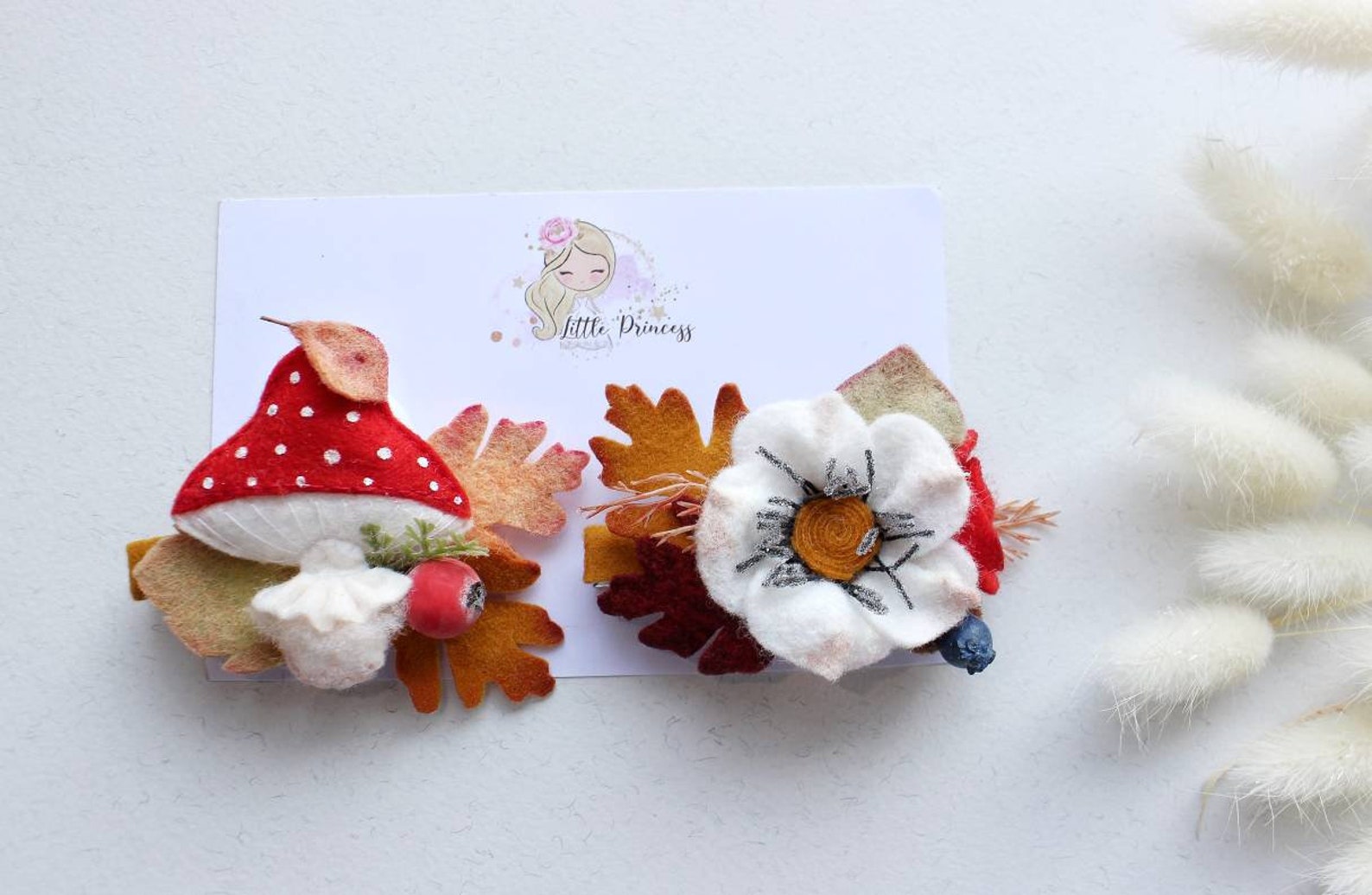 Felt Mushroom and Fall Flower Hair Clip Toadstool Hair Clips - Etsy