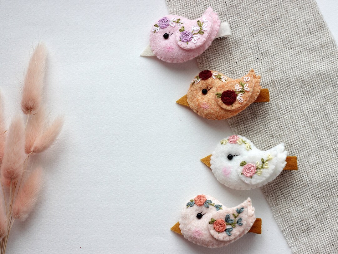 Pink Bird Hair Clips, Orange Bird Barrette, Woodland Birthday Party ...