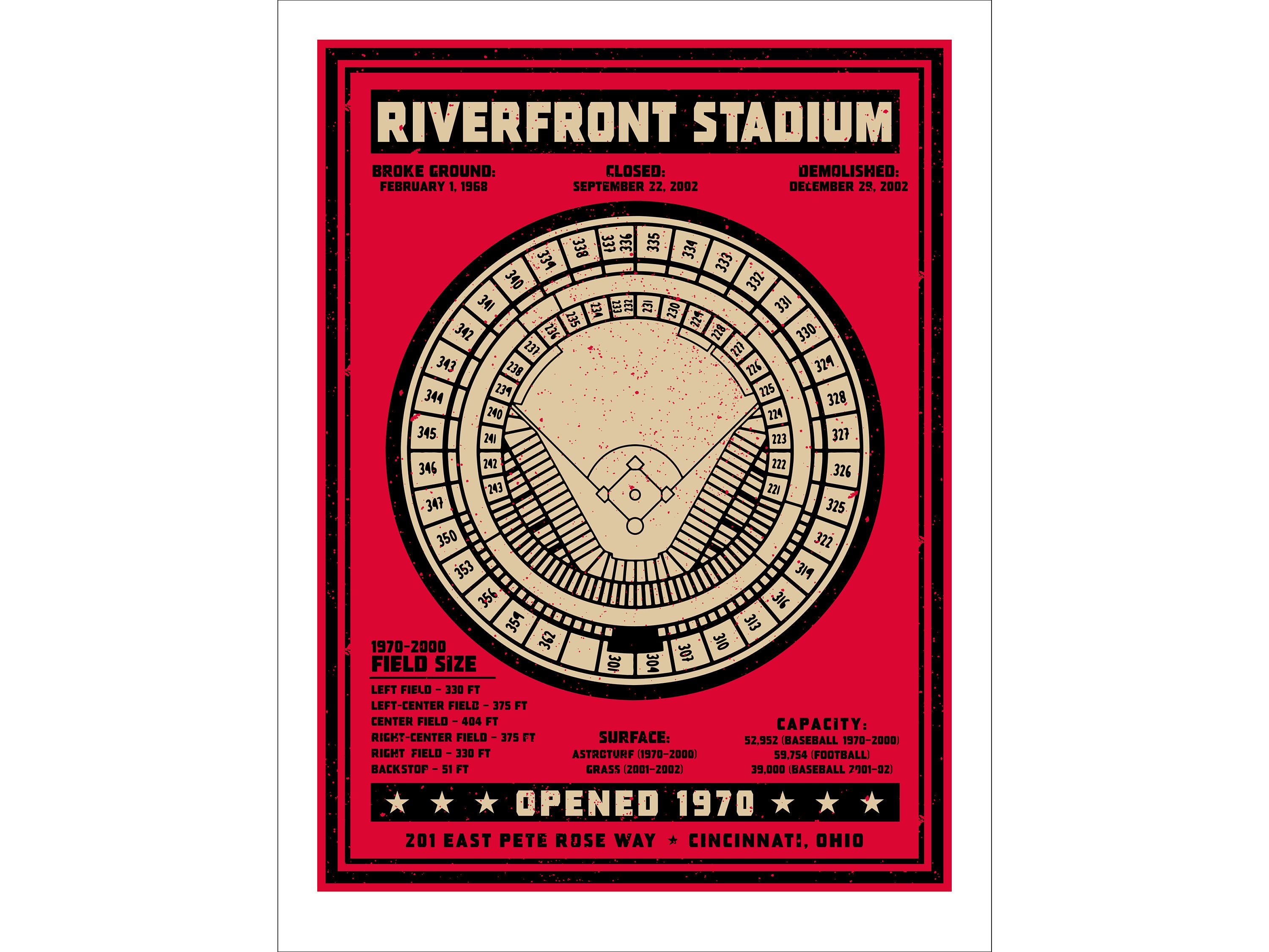 Riverfront Stadium Seating Chart Diagram Poster 12x18 18x24 | Etsy