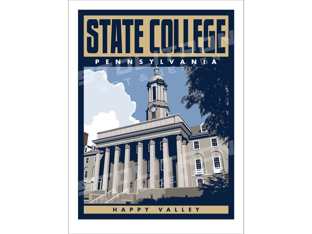 STATE COLLEGE Old Main Landmark Wall Art Poster Print 12x18, 18x24, or ...