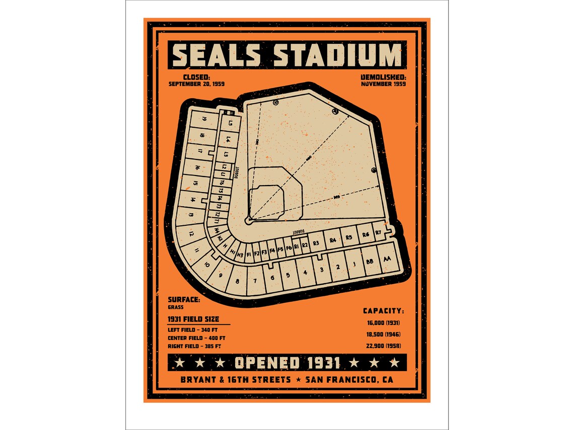 Seals Stadium Seating Chart Diagram Poster 12x18 18x24 or | Etsy