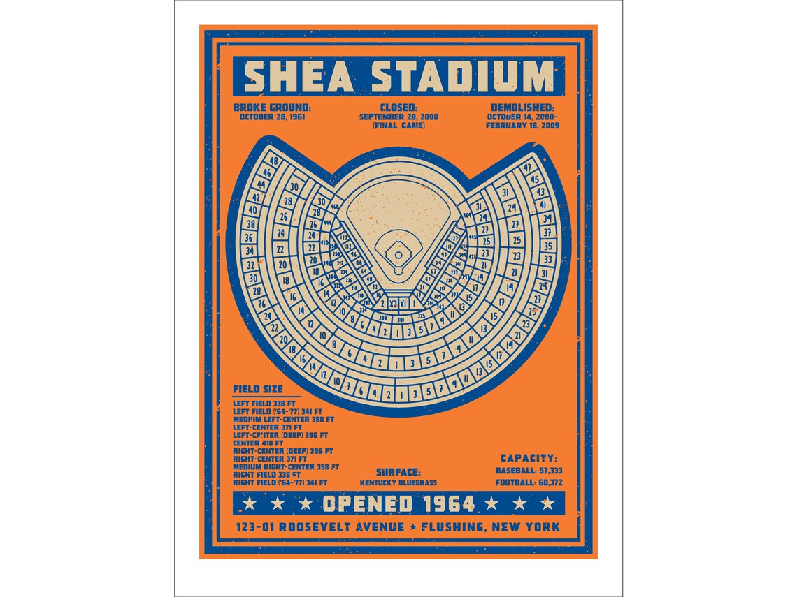 Shea Stadium Seating Chart Diagram Poster 12x18 16x20 18x24 - Etsy