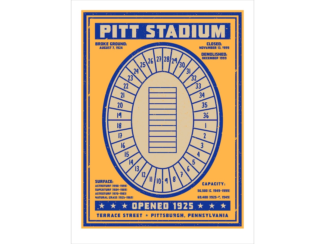 Old PITT STADIUM Seating Chart Art Poster 12x18, 18x24, or 24x36 Inches ...