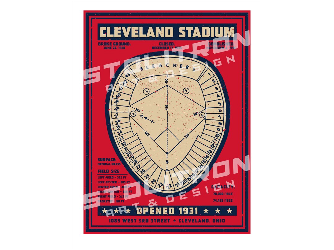 CLEVELAND STADIUM Seating Chart Diagram Poster 12x18, 18x24, or 24x36 ...