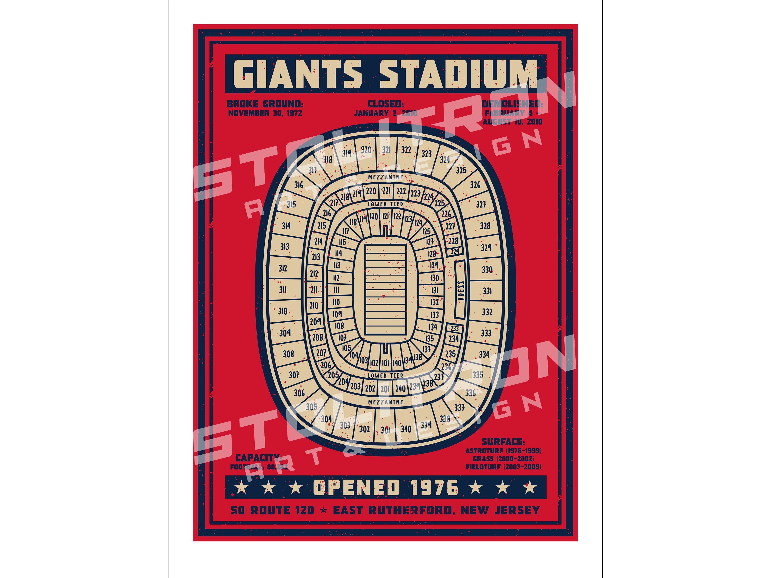 GIANTS STADIUM Seating Chart Diagram Poster 12x18, 18x24, or 24x36 ...
