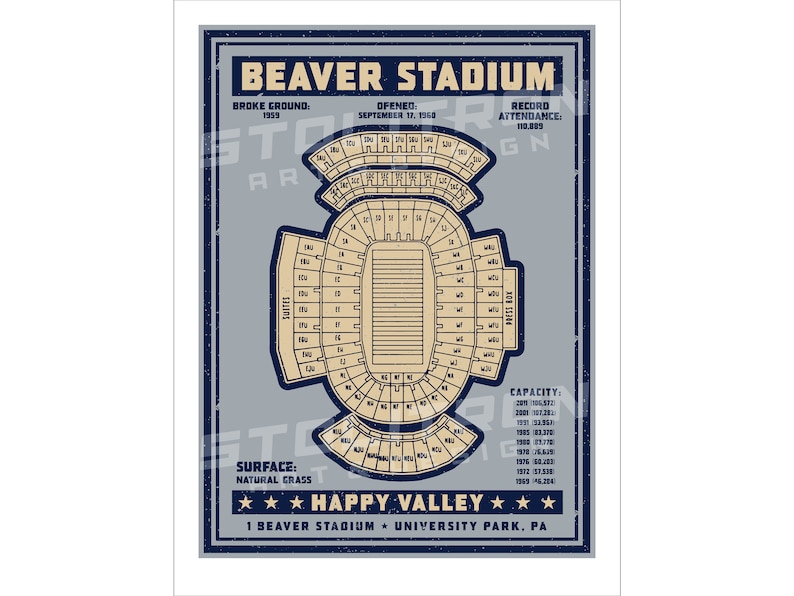 BEAVER STADIUM Seating Chart Diagram Poster Print 12x18 - Etsy