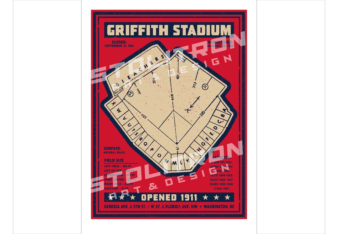 Iconic GRIFFITH STADIUM Seating Chart Diagram Poster Print 12x18, 18x24 ...