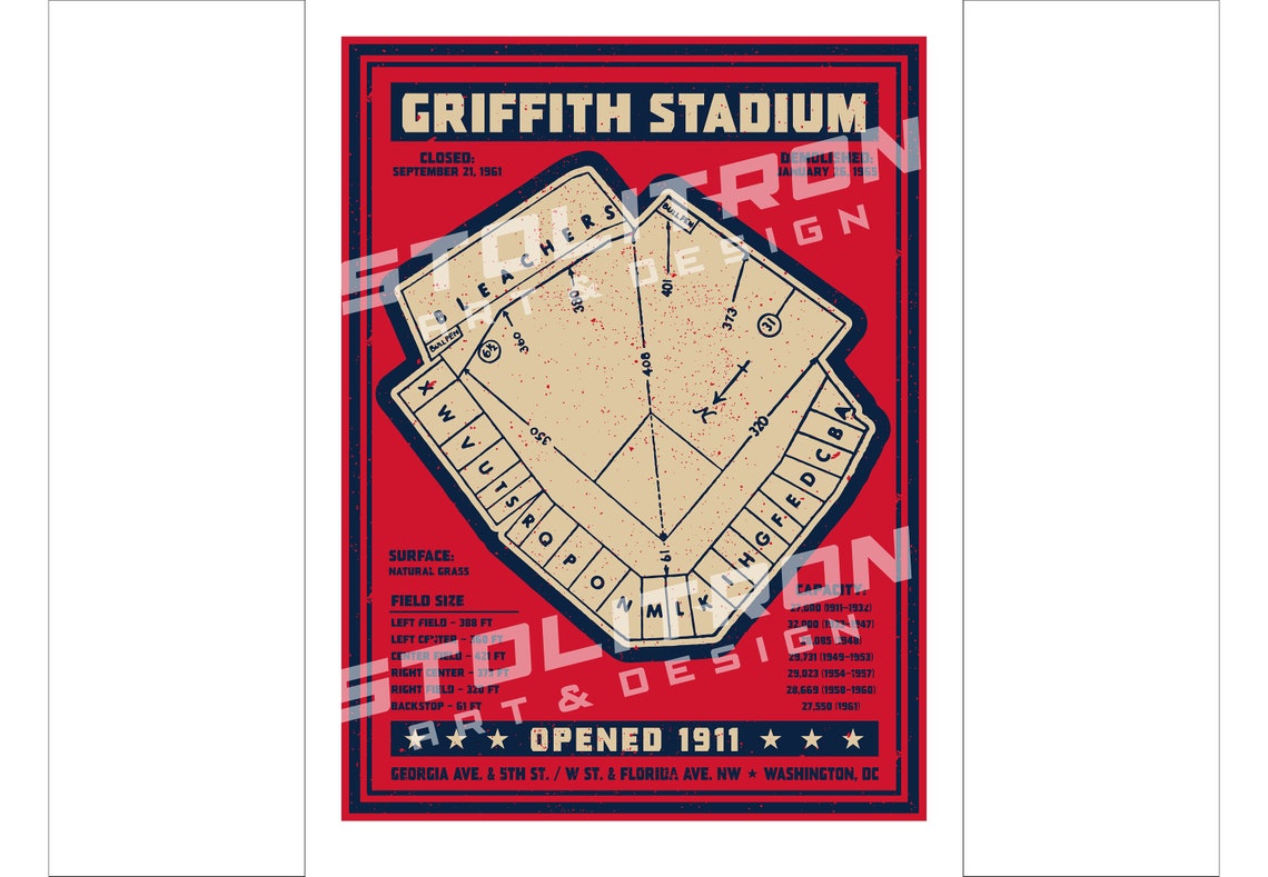 Iconic GRIFFITH STADIUM Seating Chart Diagram Poster Print 12x18, 18x24 ...