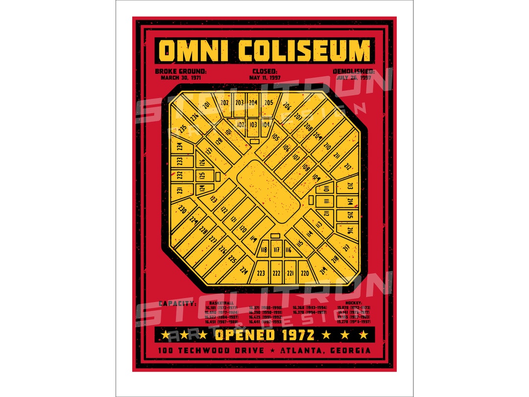 OMNI COLISEUM Seating Chart Diagram Poster Print 12x18, 18x24, or 24x36 ...