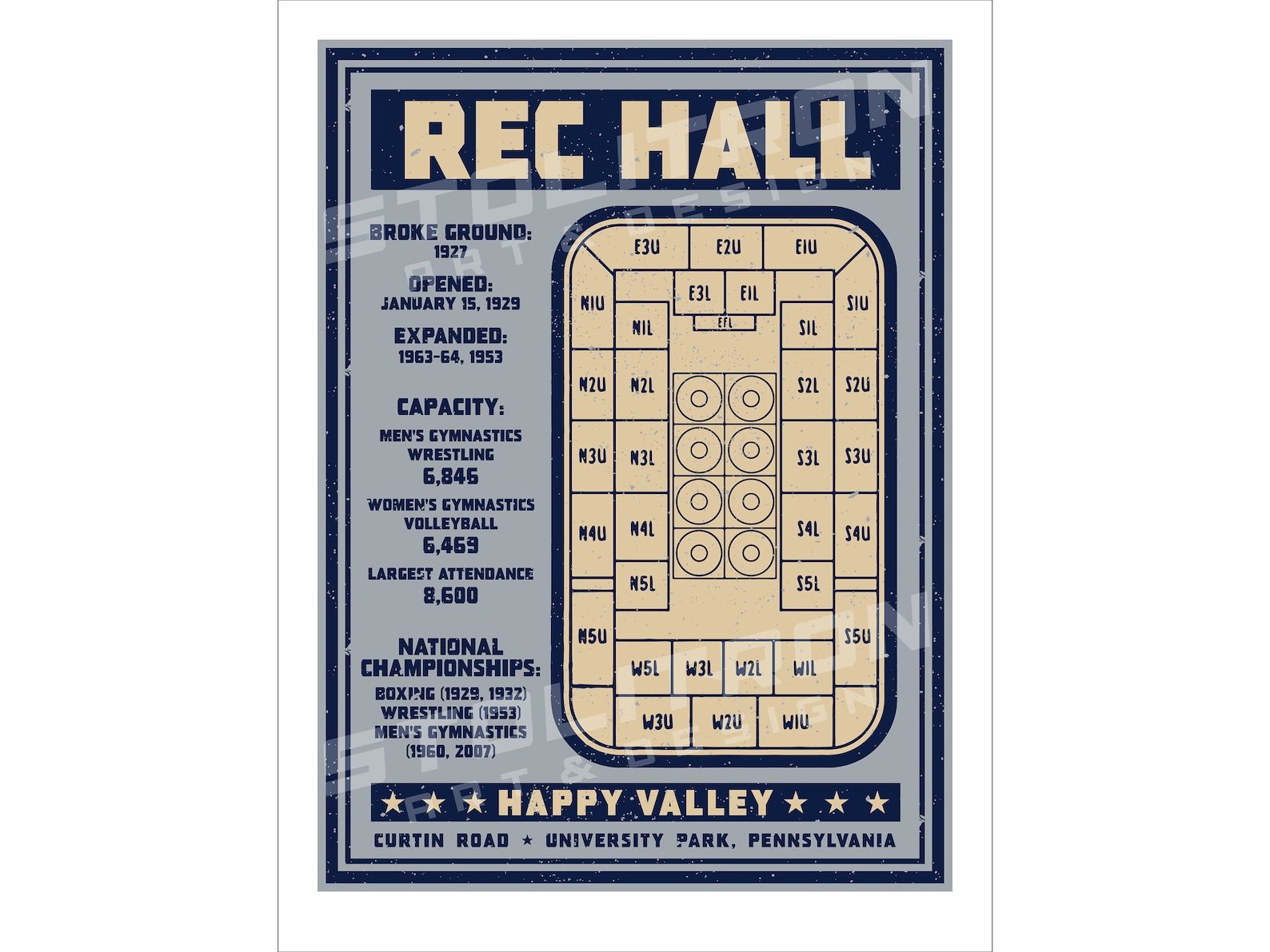 REC HALL Seating Chart Diagram Poster Print 12x18, 18x24, or 24x36 ...