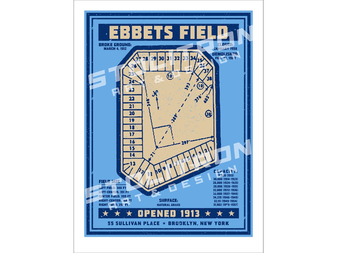 EBBETS FIELD Stadium Seating Chart Diagram Poster 12x18, 18x24, or ...