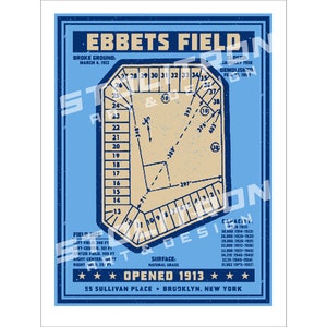 EBBETS FIELD Stadium Seating Chart Diagram Poster 12x18, 18x24, or ...