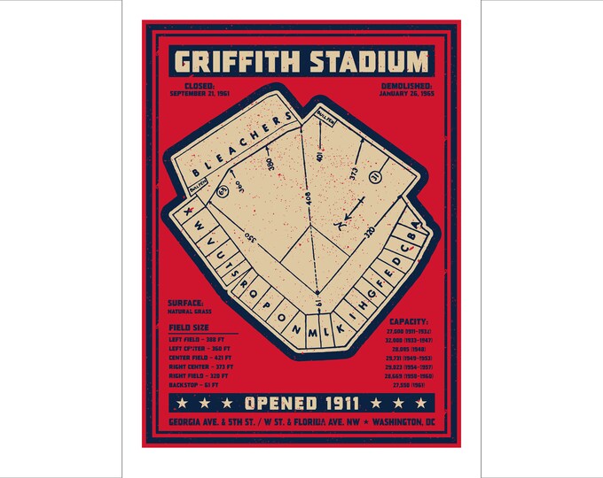 Iconic GRIFFITH STADIUM Seating Chart Diagram Poster Print - Etsy