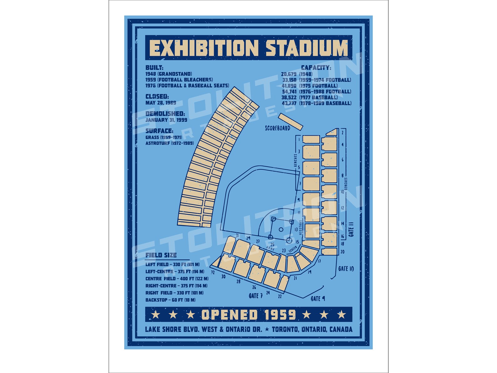 EXHIBITION STADIUM Seating Chart Diagram Poster Print 12x18 - Etsy
