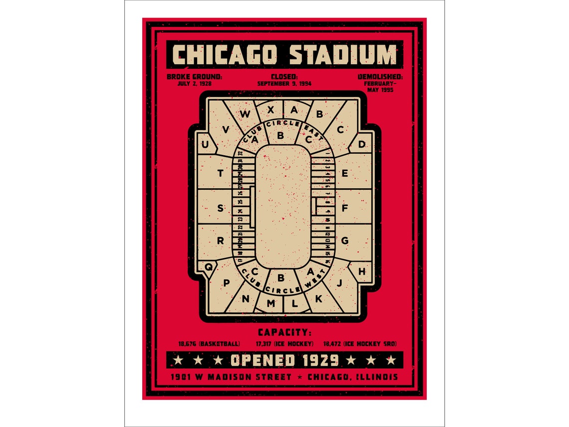 CHICAGO STADIUM Seating Chart Diagram Poster Print 12x18 | Etsy