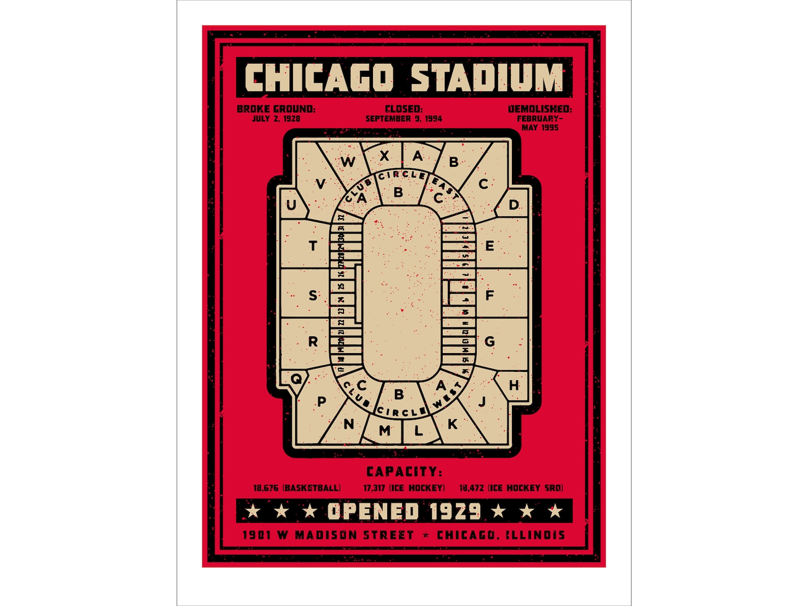 CHICAGO STADIUM Seating Chart Diagram Poster Print 12x18 | Etsy