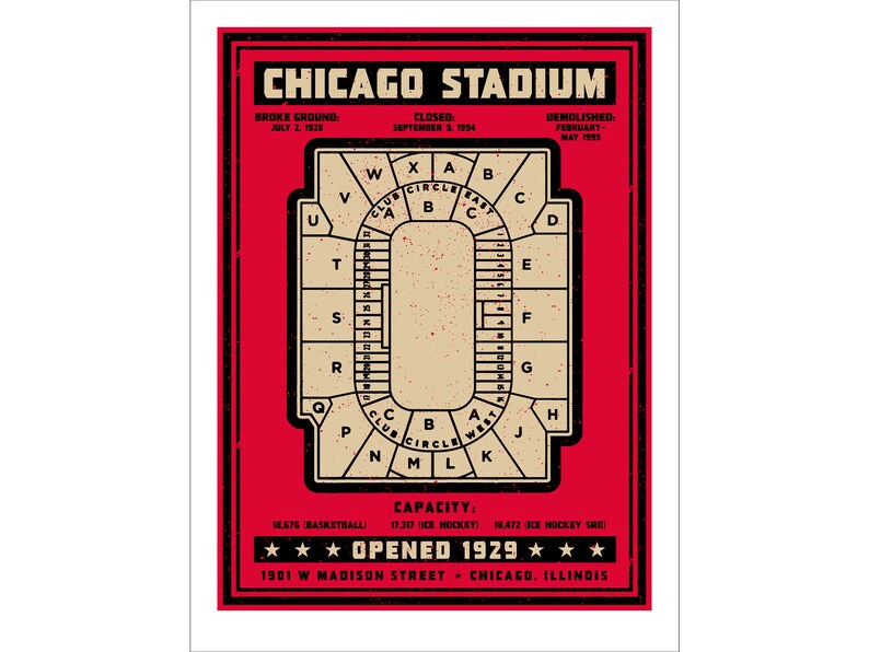 CHICAGO STADIUM Seating Chart Diagram Poster Print 12x18 | Etsy