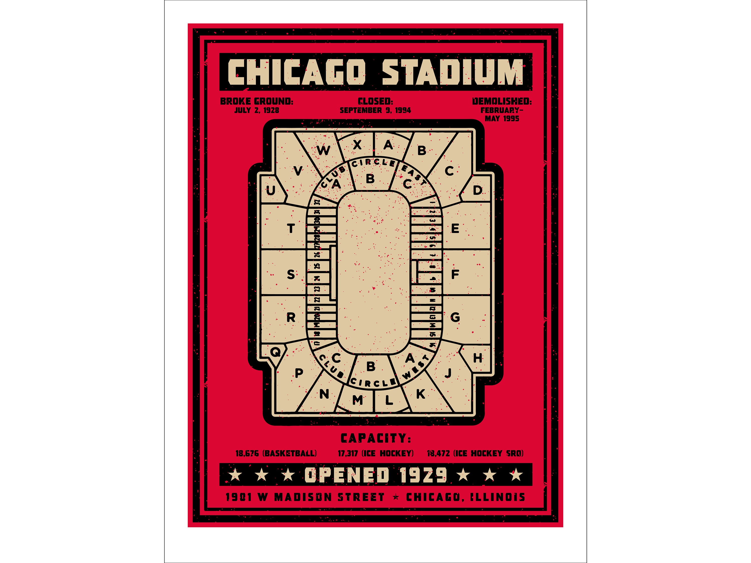 CHICAGO STADIUM Seating Chart Diagram Poster Print 12x18 | Etsy