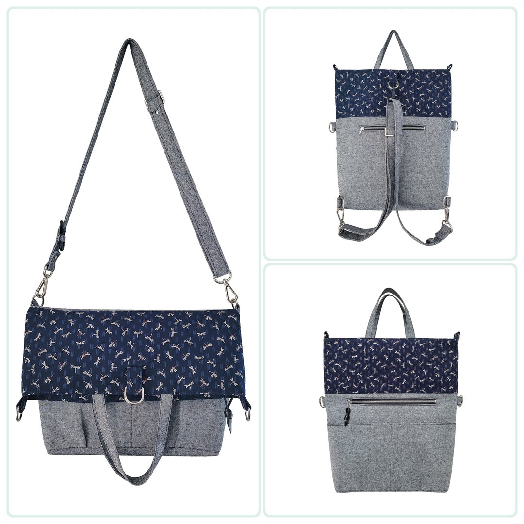 Large Convertible Foldover Totepack 'clara' Digital Tote Bag Sewing ...