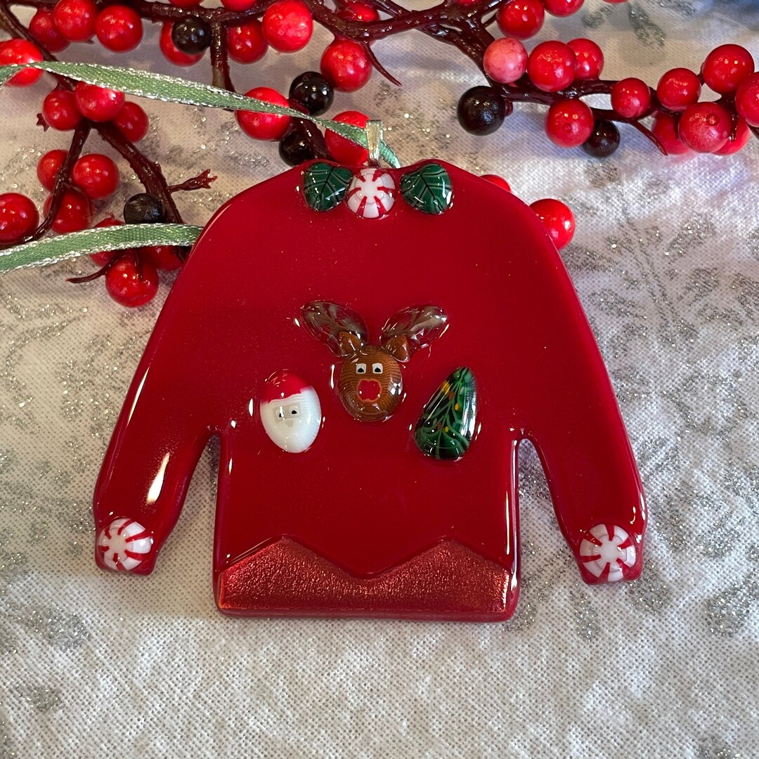 Fused Glass ugly Sweater Ornament - Etsy
