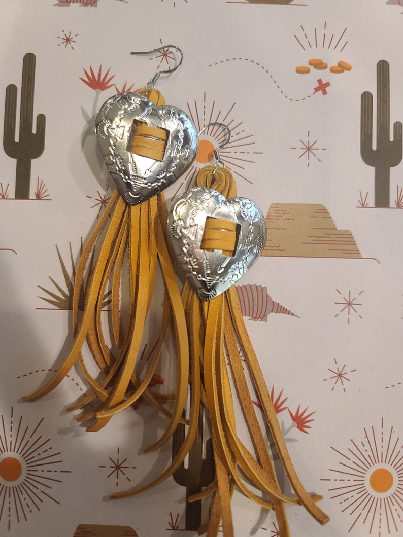 Heart Concho With Leather Fringe Earrings - Etsy