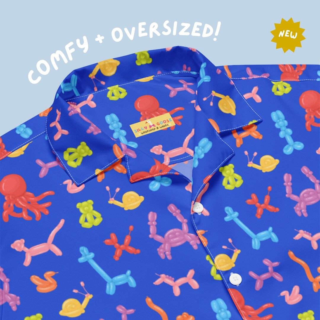Balloon Animals Button up | Unisex Oversized Hawaiian Shirt | Clowncore ...