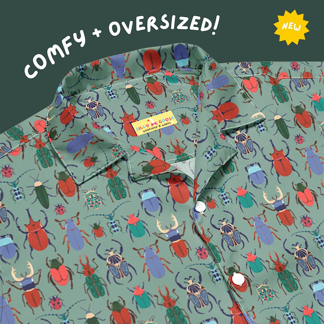 Creepy Crawlies | Unisex Oversized Button up Hawaiian Shirt | Bugs ...