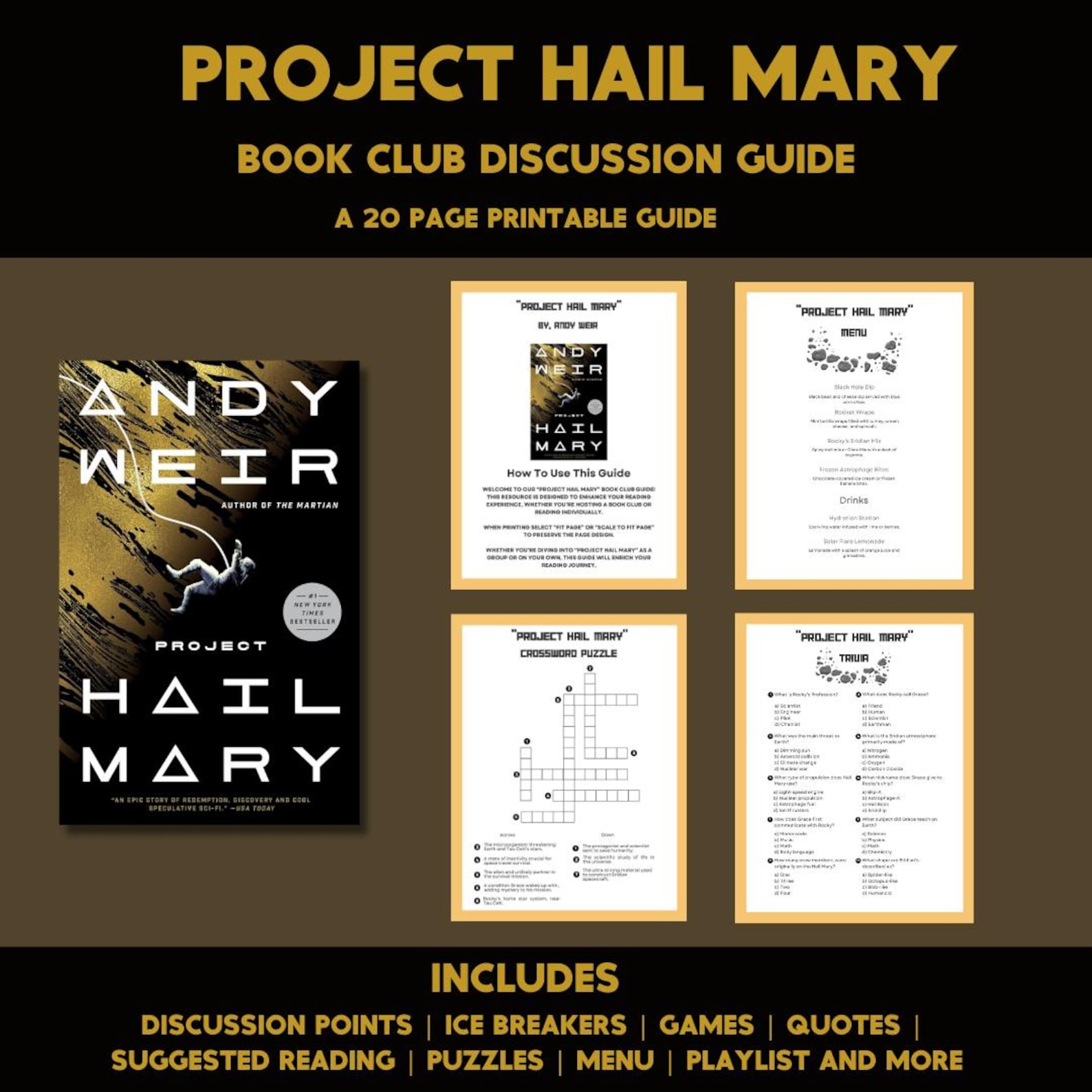 Project Hail Mary Book Club Kit Printable, Discussion Questions, Trivia ...