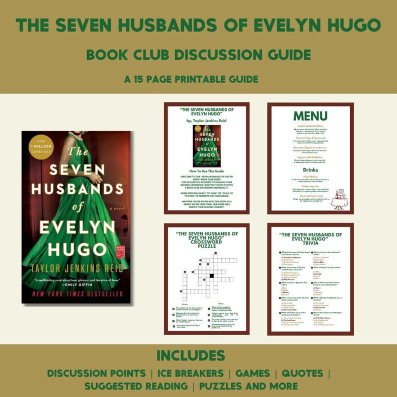 The Seven Husbands of Evelyn Hugo Book Club Kit Printable, Discussion ...