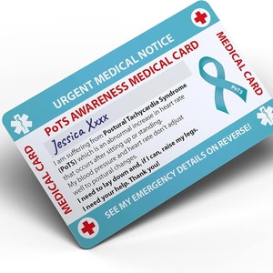 Postural Orthostatic Tachycardia Syndrome Awareness (pots) Medical Card ...