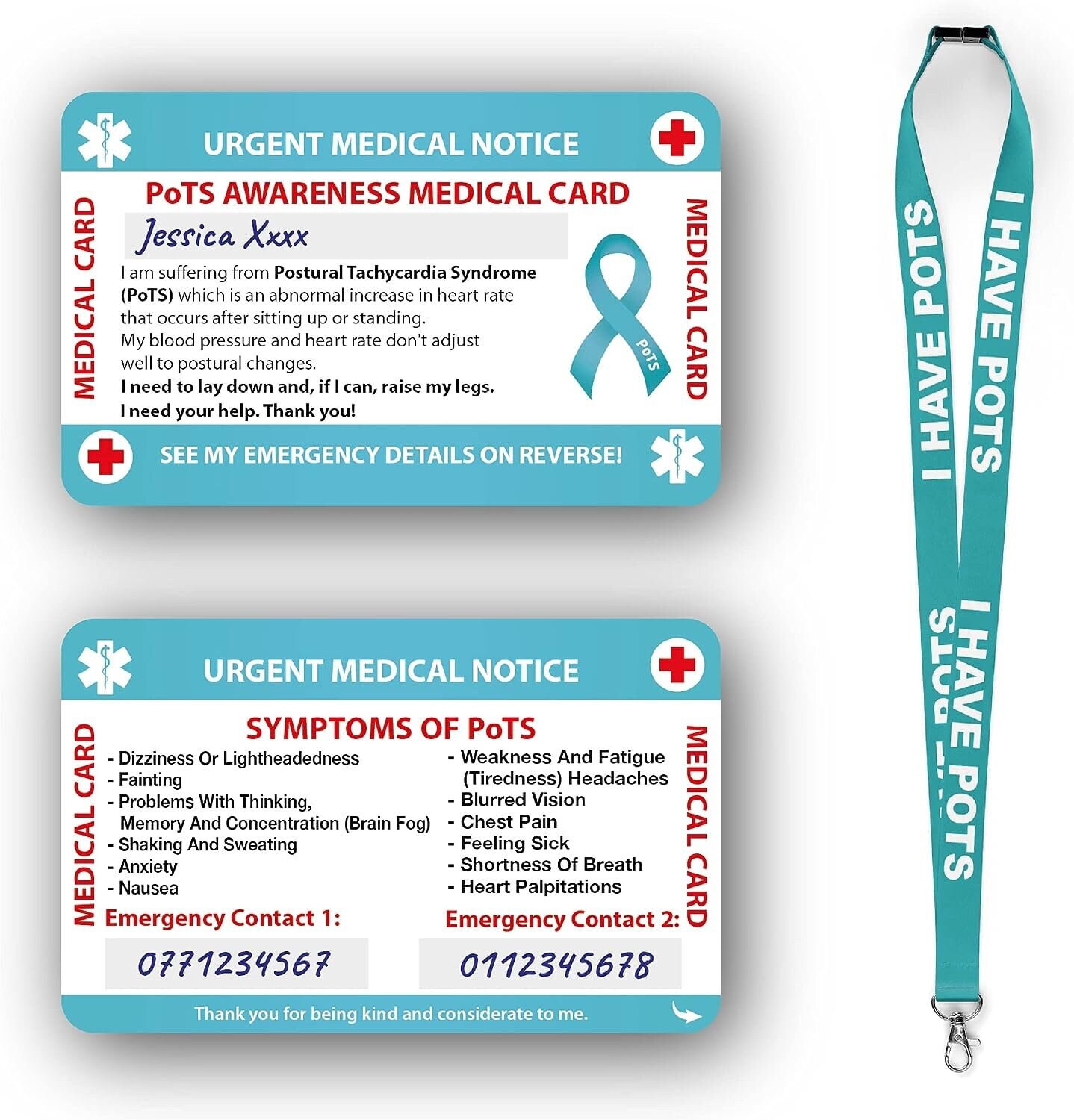 POTS Medical ID Card - Postural Orthostatic Tachycardia Syndrome Alert ...