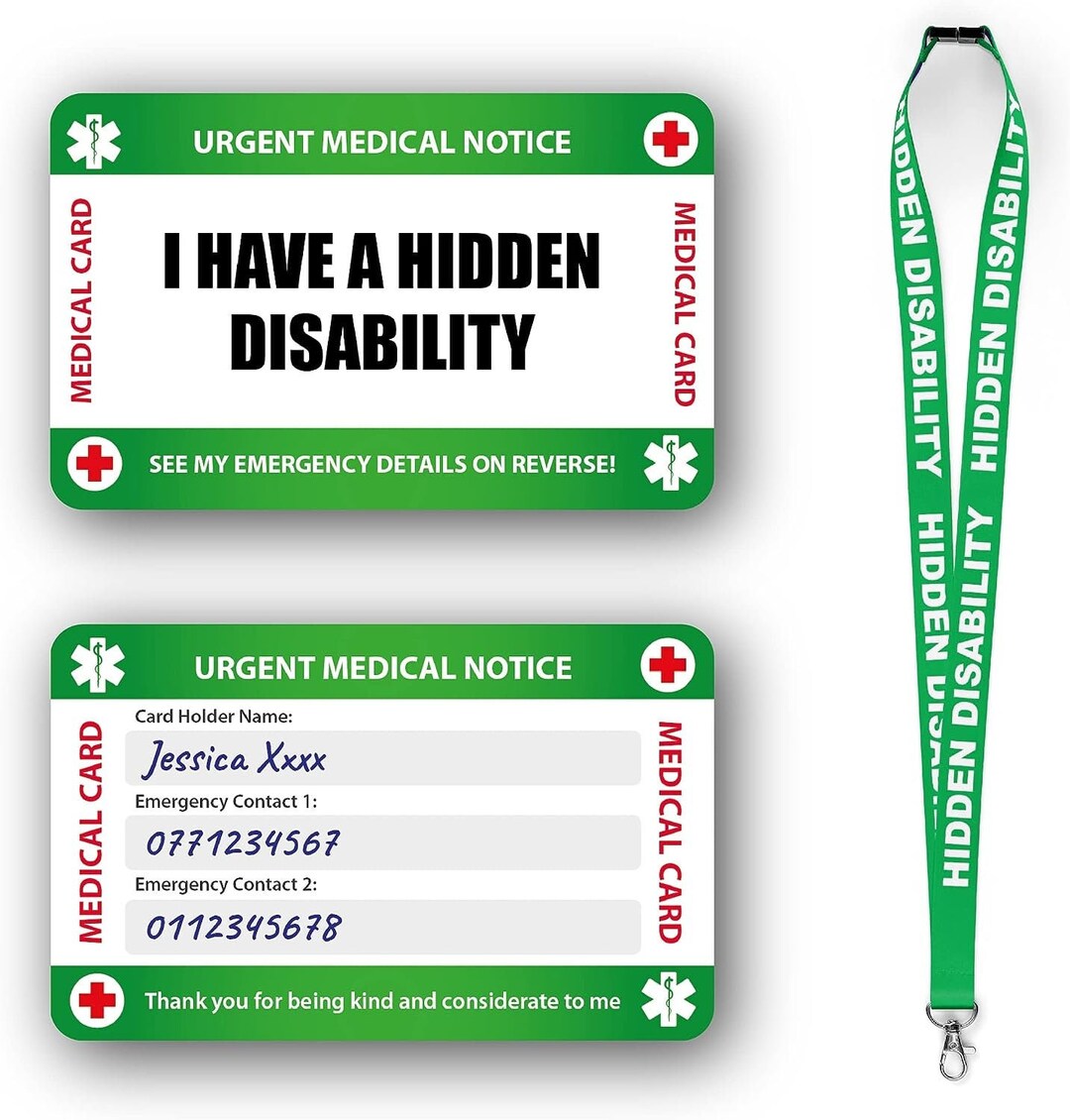 Hidden Disability Medical Alert Card, Medical Emergency Contact Card ...