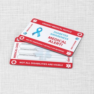 Diabetes Emergency Wallet Card - Diabetes Medical Card - PVC Card ...