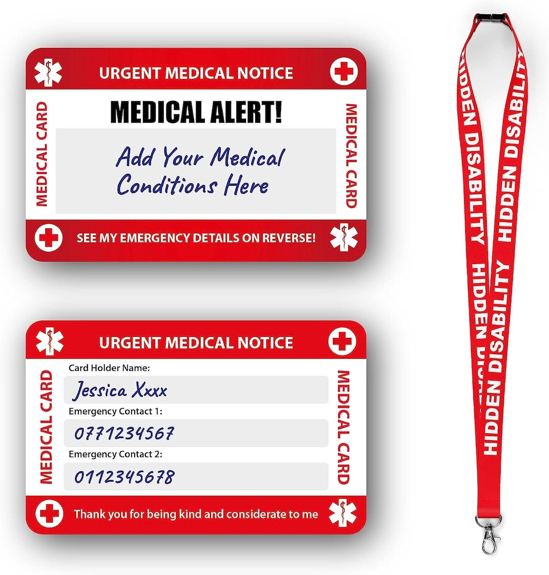 Medical Alert Card, Medical Condition Info Card With Writable Panel and ...