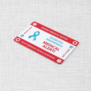 Diabetes Emergency Wallet Card - Diabetes Medical Card - PVC Card ...