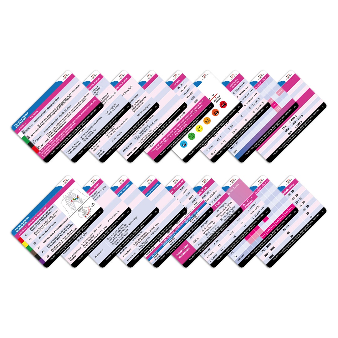 Nursing Badge PEDIATRICS Medical Reference Cards, 9 Pcs ( New-born ...