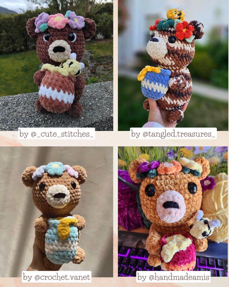 Honey Bear PATTERN With Bee, Flower Crown, and Honey Pot - DIGITAL PDF ...