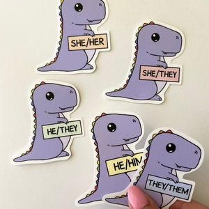 Dinosaur Pronoun Sticker - She/they He/they He/him She/her They/them ...