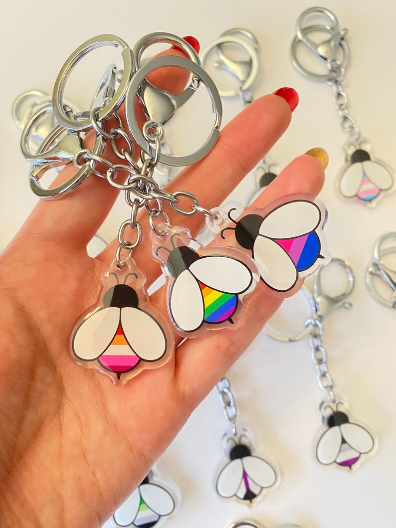 Lgbtq Pride Bee Epoxy Acrylic Bee Chain Pride Keychain Etsy
