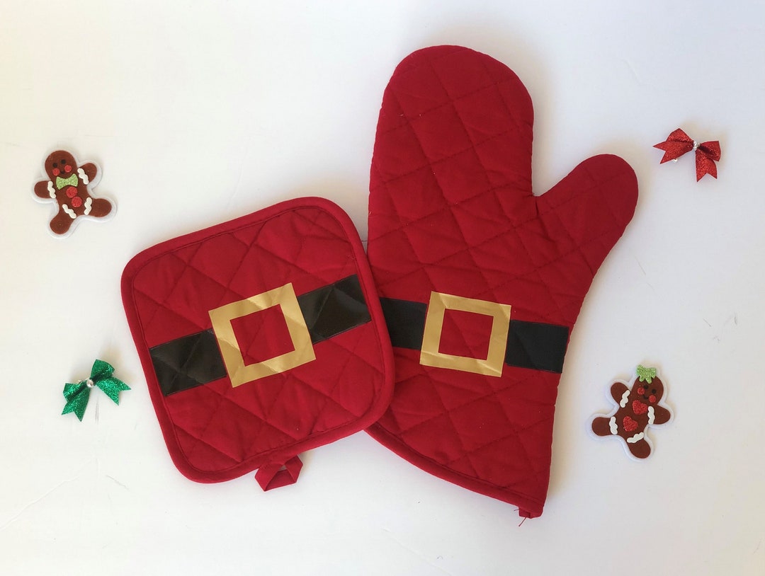 Santa's Kitchen Mitts| Christmas Oven Mitt and Pot Holder Set, Gifts ...