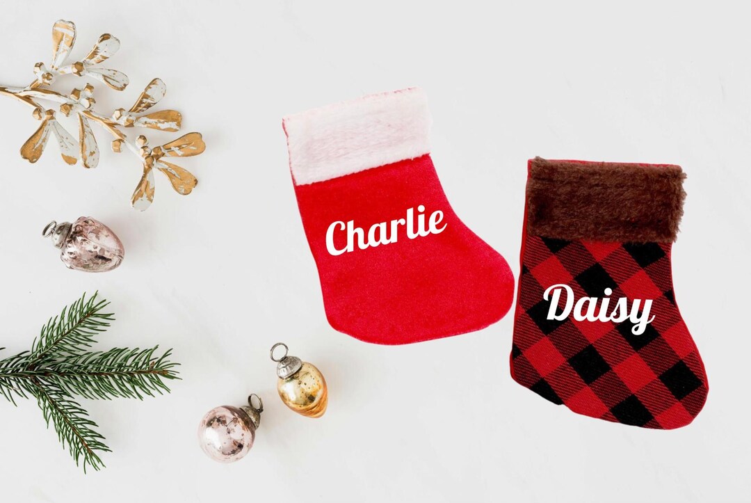 Personalized Mini Christmas Stocking With Name – Buffalo Plaid & Red ...