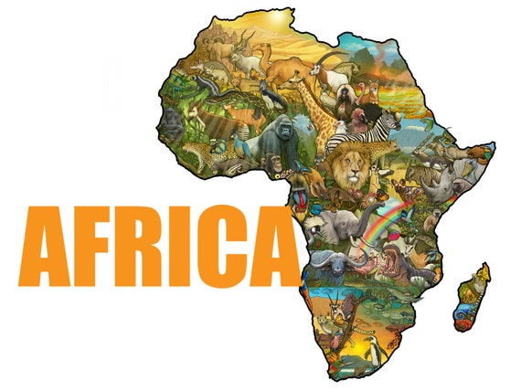 Africa Nature Illustration Map - Etsy