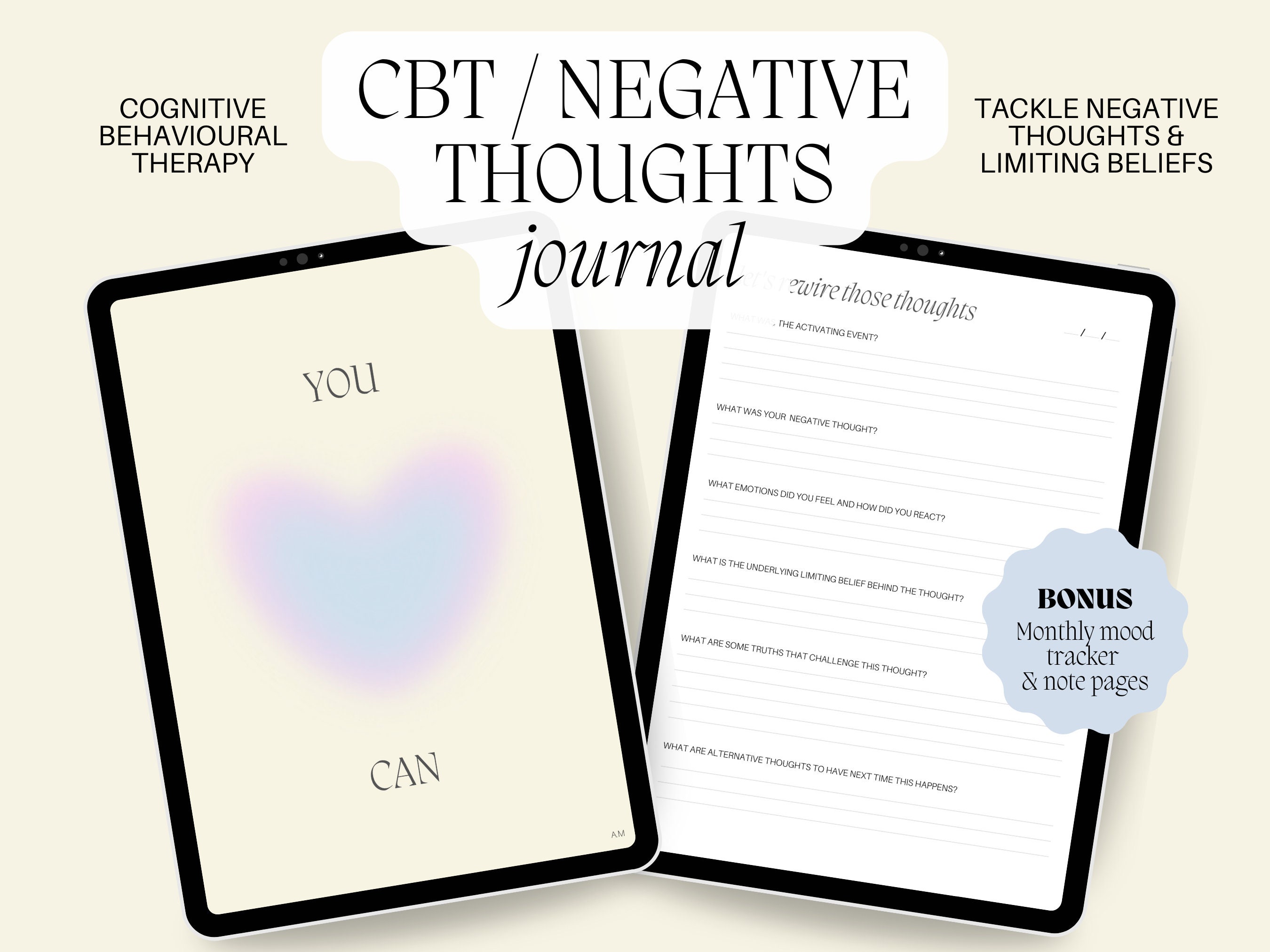 Cognitive Behavioural Therapy (CBT) Journal, Negative Thought ...