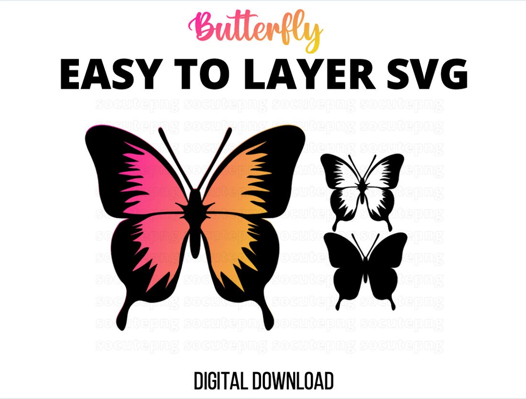 Simple Butterfly SVG Layered Easy to Layer Ready to Cut Digital ...